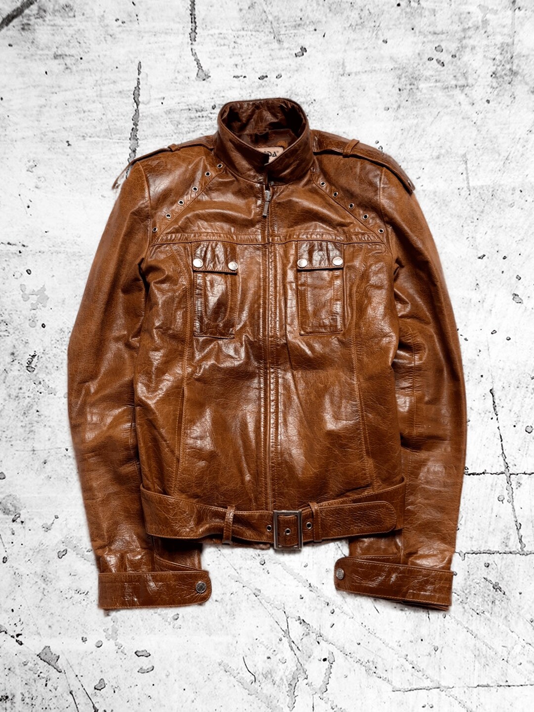 Vintage Y2K Brown Real Leather Jacket – Military Aviator Style Biker ...