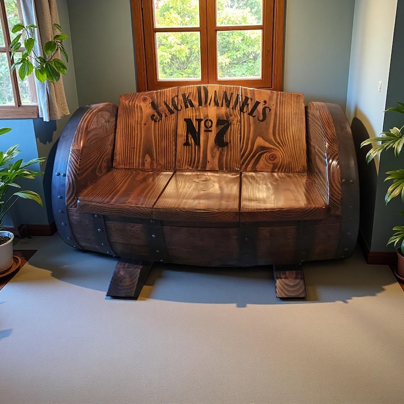 Whiskey Barrel Sofa Bench | Rustic Barrel Furniture for Home Bar | Jack ...