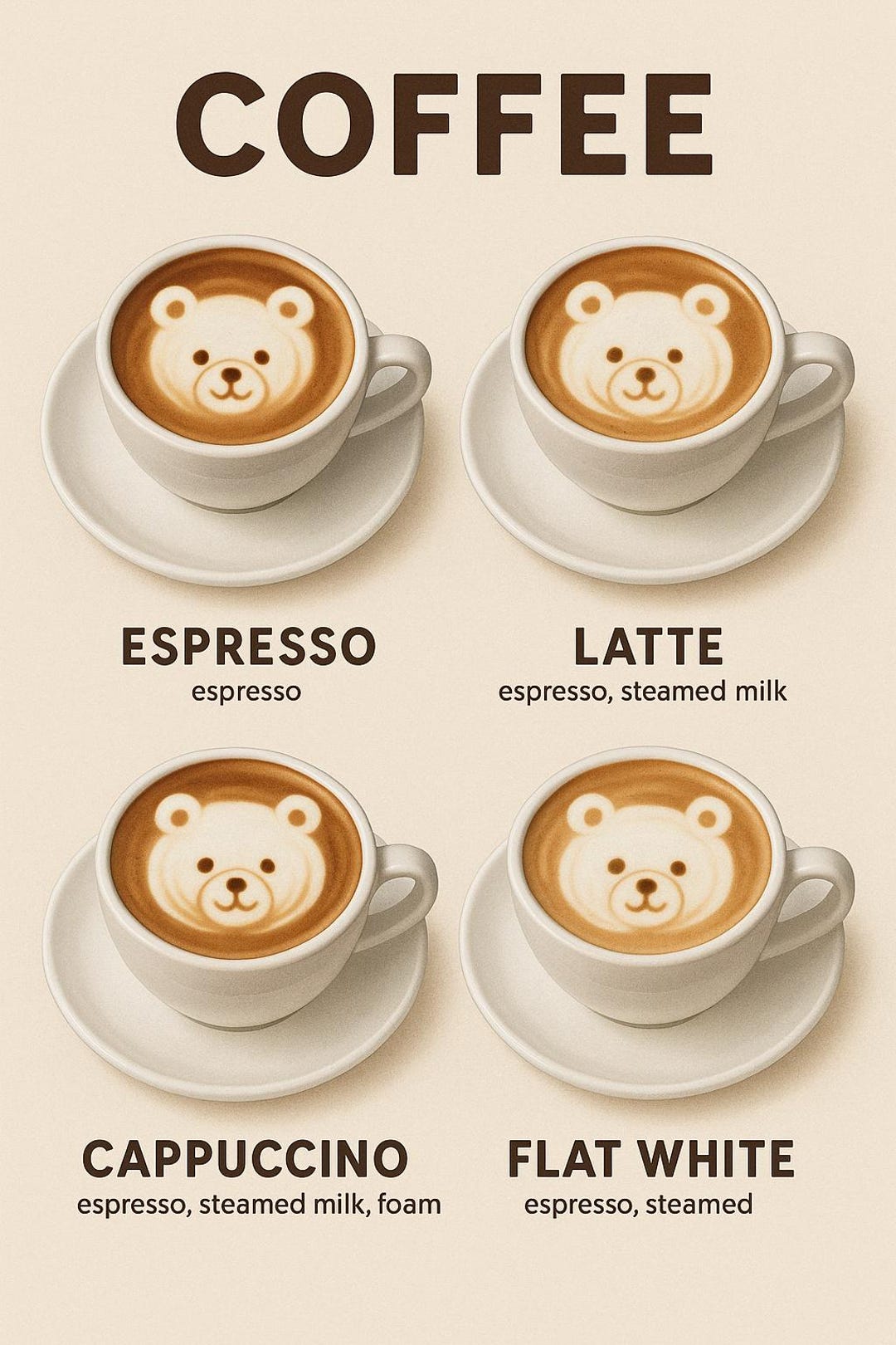 Bear Latte Art Coffee Guide – Printable Kitchen Poster, Espresso Chart ...