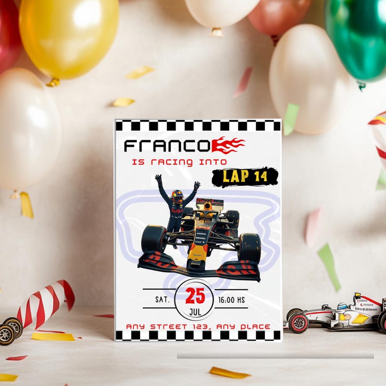 Formula 1 Birthday Invitation: Red Bull Racing Theme (editable Canva ...