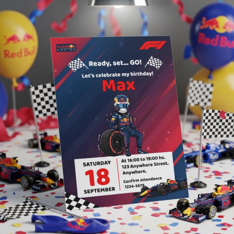 Race Car Birthday Invitation: Formula 1 Theme (canva Digital Download ...