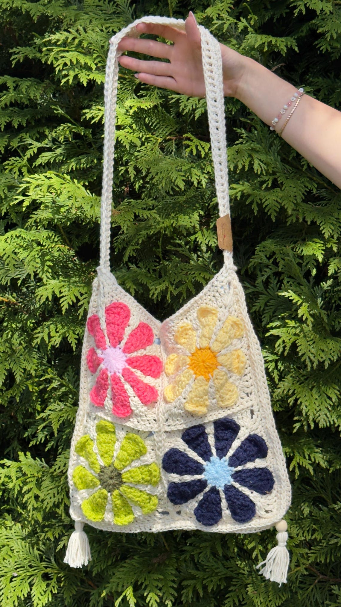 Handmade Crochet Tote Bag – Floral Design, Large Boho Summer Beach Bag ...