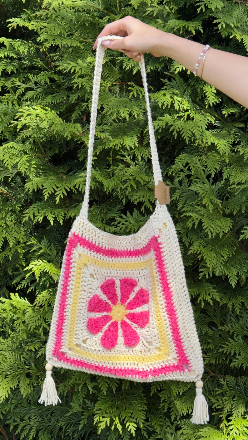 Handmade Crochet Flower Tote Bag – Large Boho Summer Beach Market Bag ...