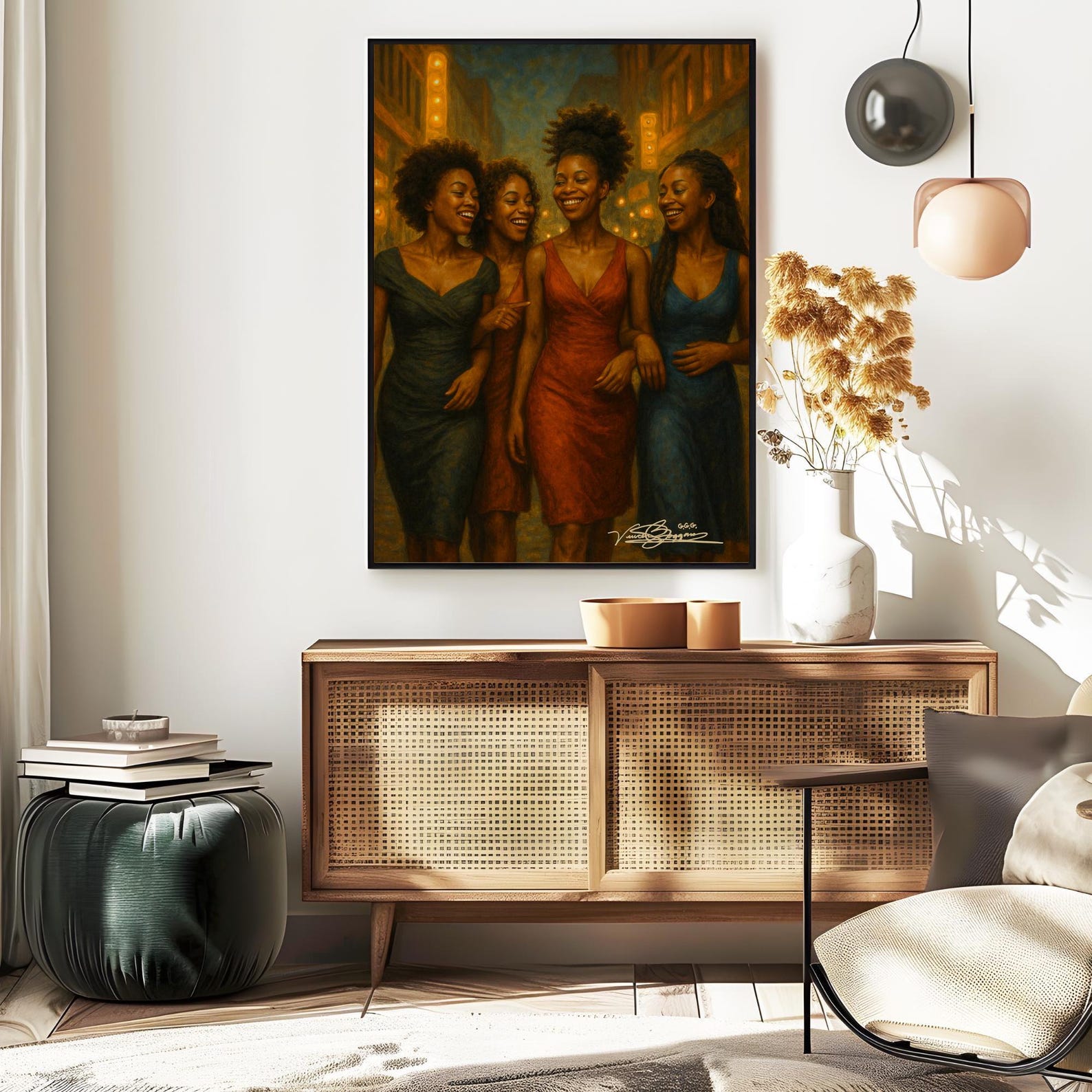 African Friends Night Out Art Work, Unique Black Women Wall Art ...