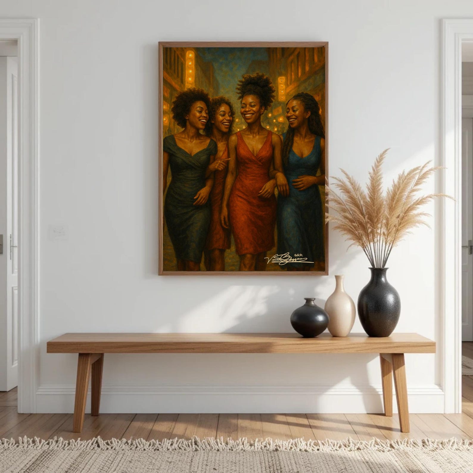 African Friends Night Out Art Work, Unique Black Women Wall Art ...