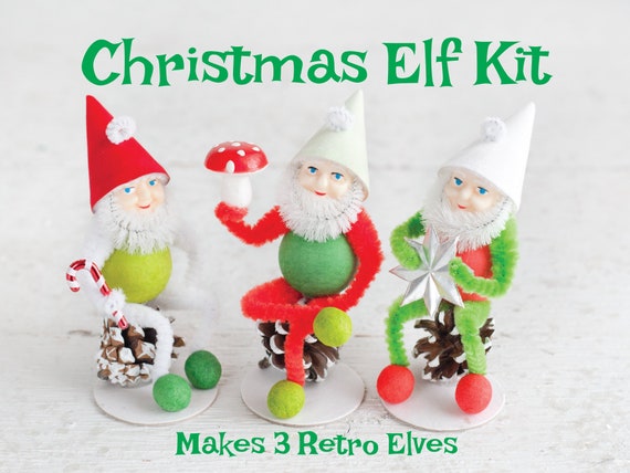 Christmas Elf Craft Kit DIY Retro Red and Green Spun Cotton - Etsy