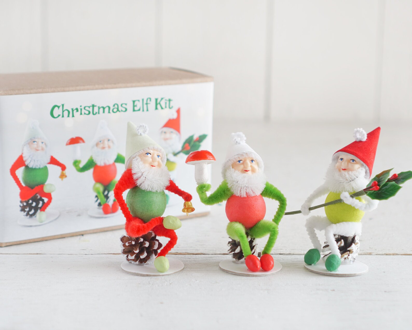 Christmas Elf Craft Kit DIY Retro Red and Green Spun Cotton | Etsy