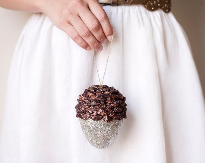 Jumbo Acorn Ornament, Silver Shimmer, Rustic Woodland Decor - Etsy