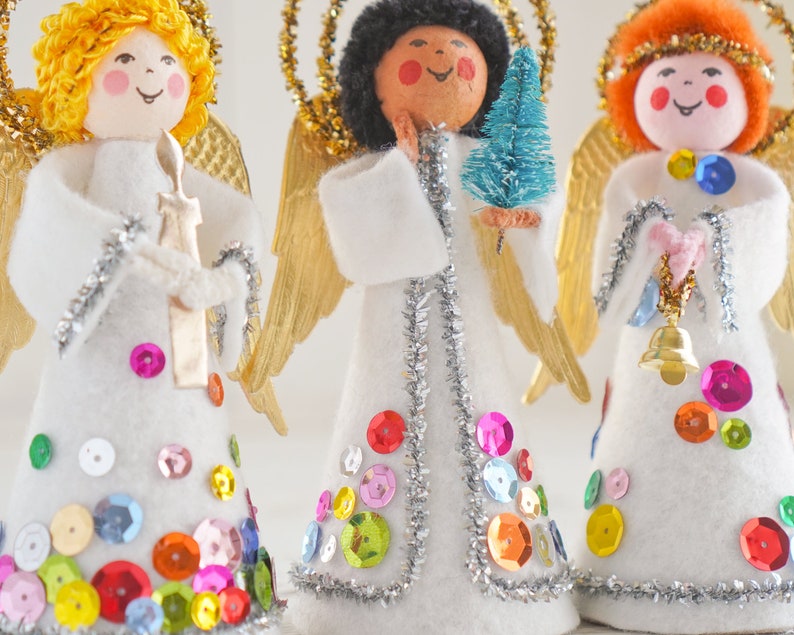 Felt Angel Craft Kit DIY Retro Sequin Christmas Angels | Etsy