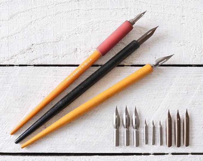 Vintage Dip Pens With Nibs - Liquid Ink Writing, Drafting, Wooden ...