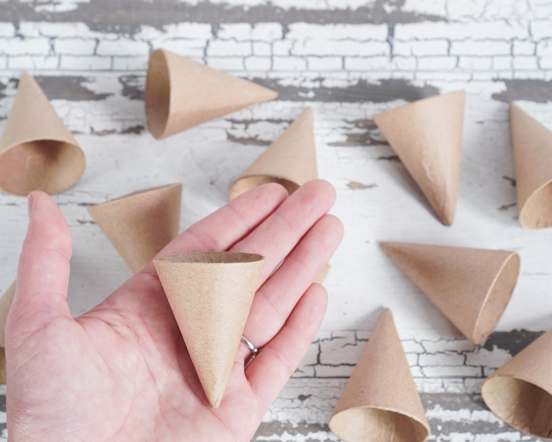 Tiny Paper Mache Cones - 2.25 Inch Pressed Cardboard Craft Cones, 12 ...