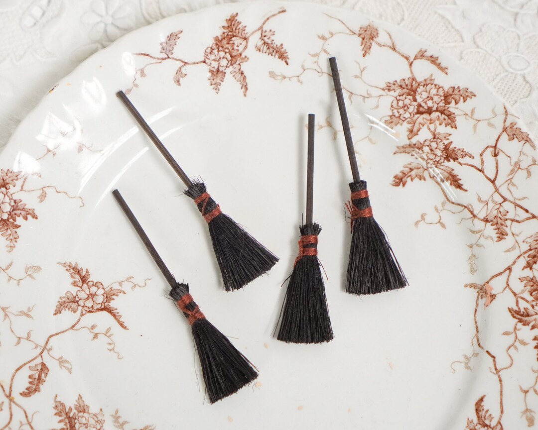 Miniature Witch Brooms - 4 Small Black Sisal Mini Halloween Hearth ...