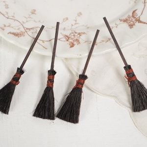 Miniature Witch Brooms - 4 Small Black Sisal Mini Halloween Hearth ...