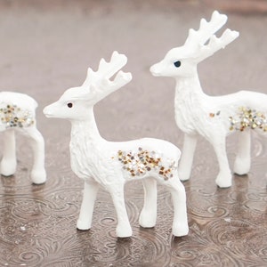 Glitter Deer - 6 Miniature Creamy White Plastic Reindeer With Vintage ...