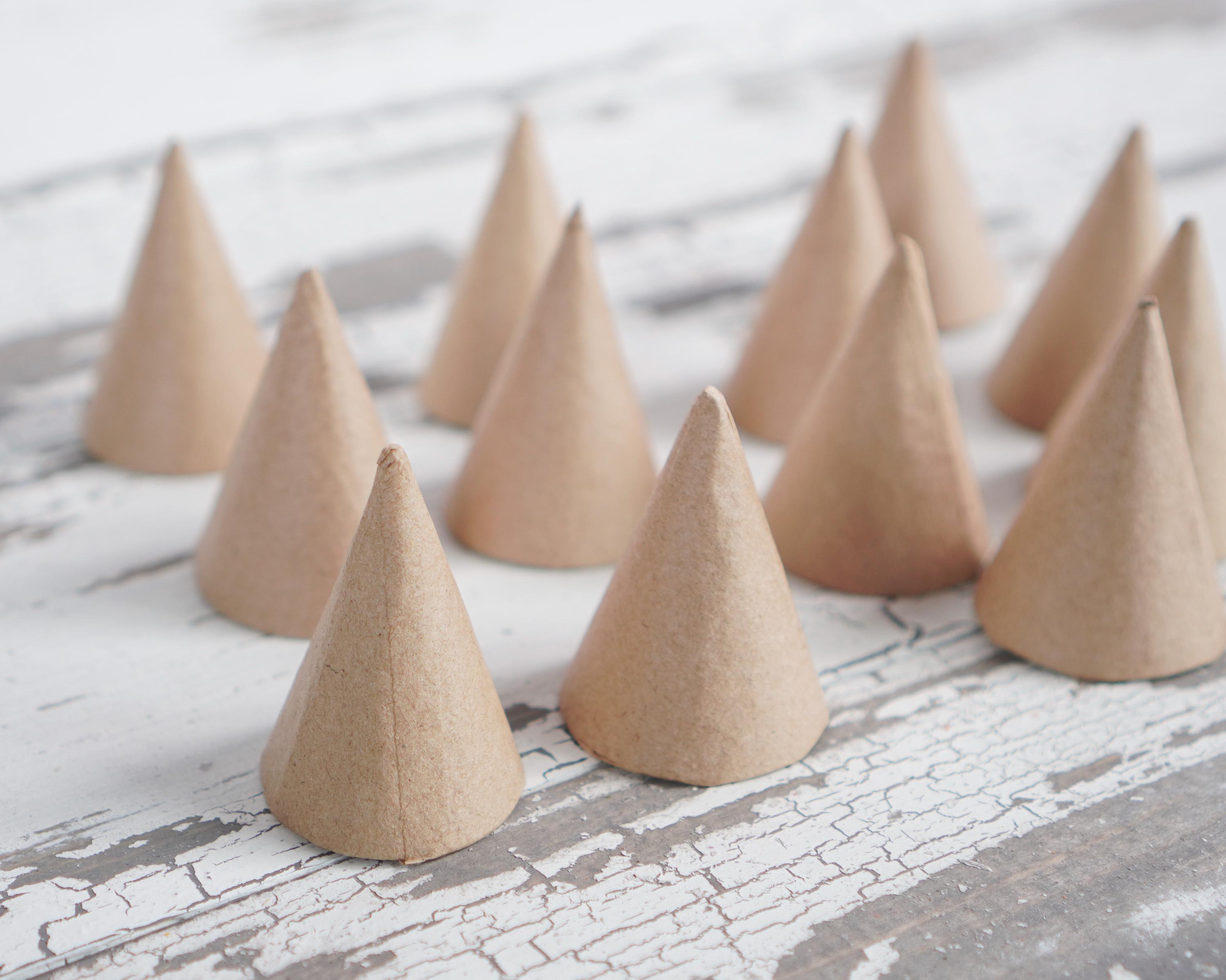 Tiny Paper Mache Cones - 2.25 Inch Pressed Cardboard Craft Cones, 12 ...