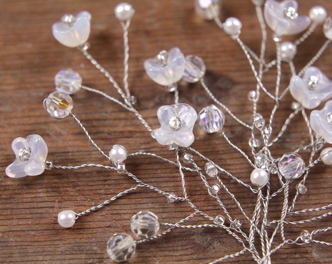 Beaded Floral Picks Pearl and Crystal Millinery Wire Sprigs, Bundle of ...