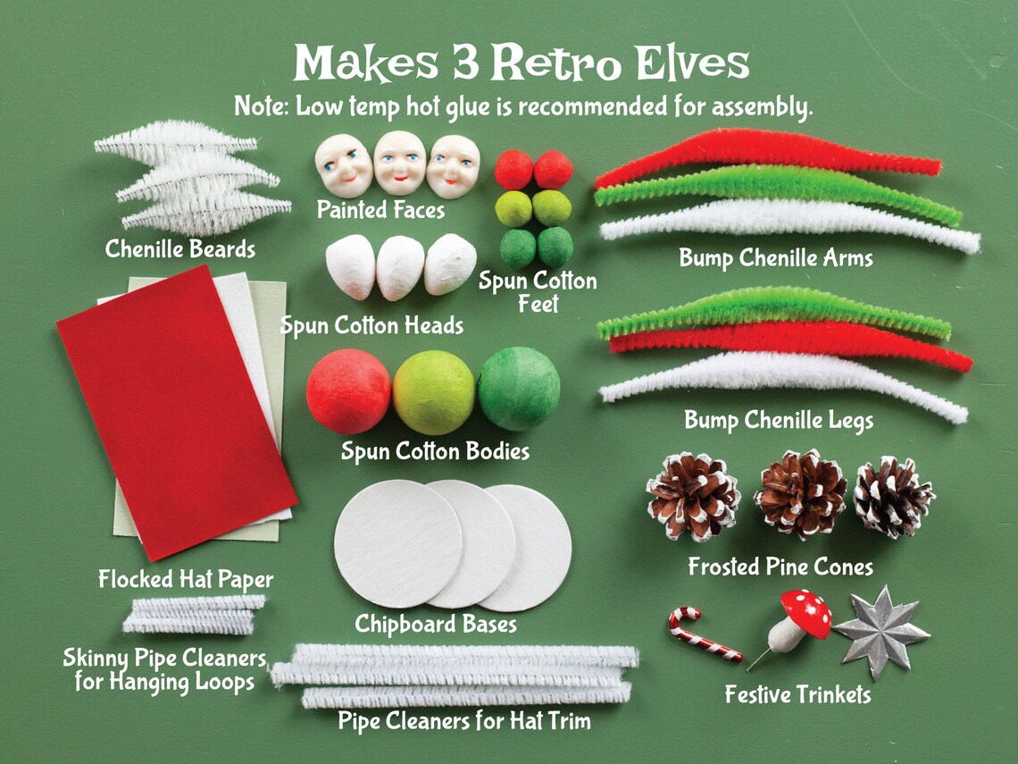 Christmas Elf Craft Kit DIY Retro Red and Green Spun Cotton - Etsy
