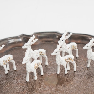 Glitter Deer - 6 Miniature Creamy White Plastic Reindeer With Vintage ...