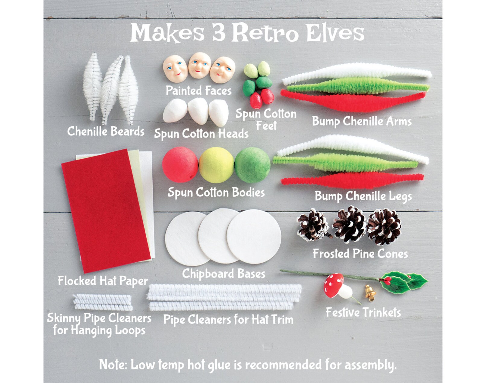 Christmas Elf Craft Kit DIY Retro Red and Green Spun Cotton | Etsy