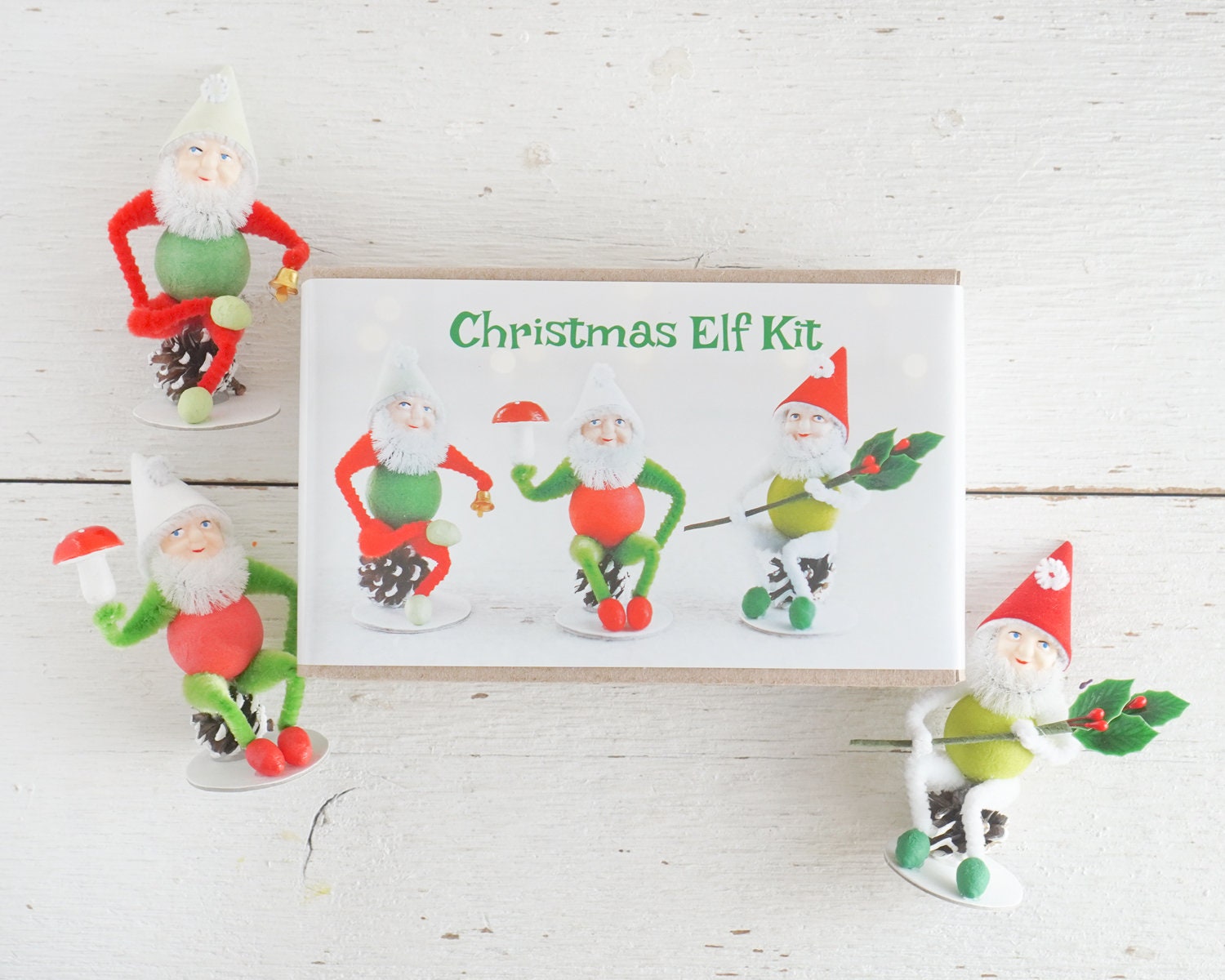 Christmas Elf Craft Kit DIY Retro Red and Green Spun Cotton | Etsy