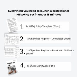 HSEQ Policy & Objectives Toolkit | ISO 45001, 14001, 9001 Aligned | Editable + Quick Start Guide ...