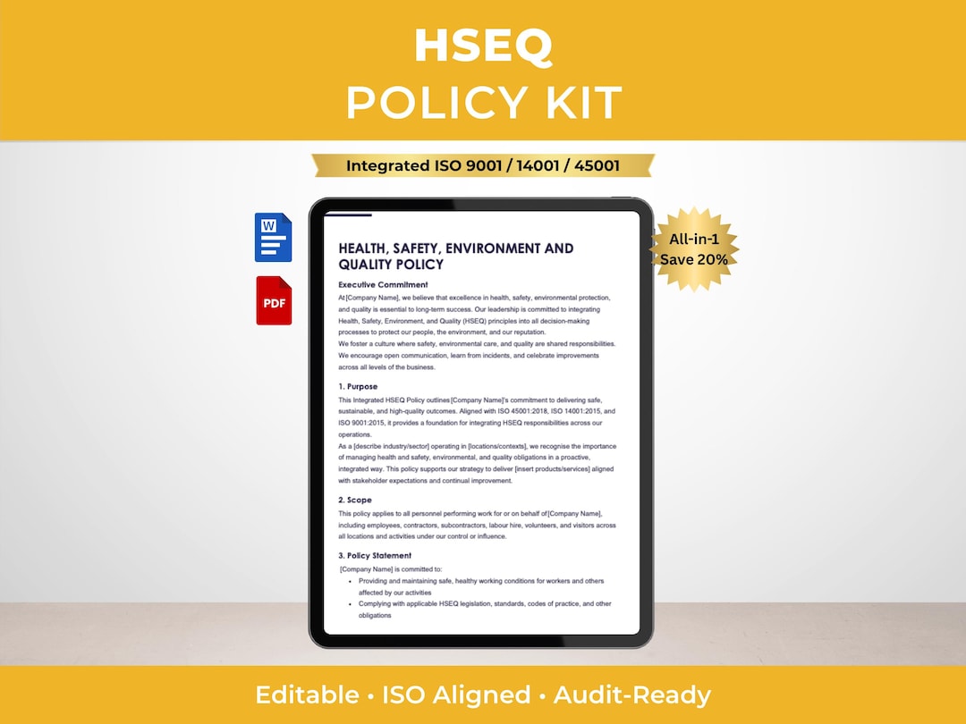 HSEQ Policy Template for ISO 9001, 14001, 45001 + Pre-audit Checklist ...