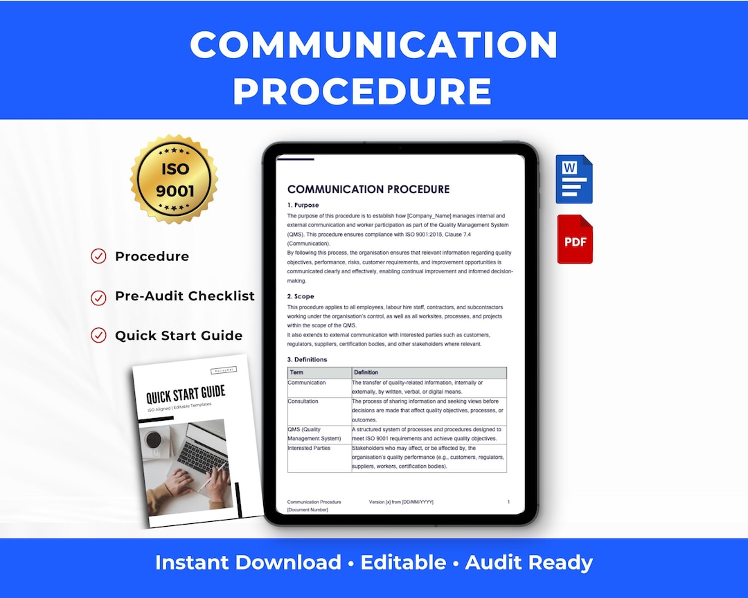 ISO 9001 Communication Procedure + Pre-audit Checklist + Guide | QMS ...