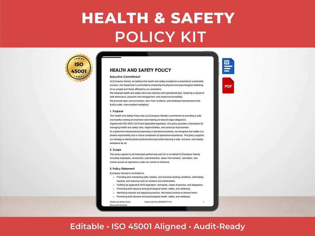 Health & Safety Policy Template ISO 45001 – Editable Word Template ...