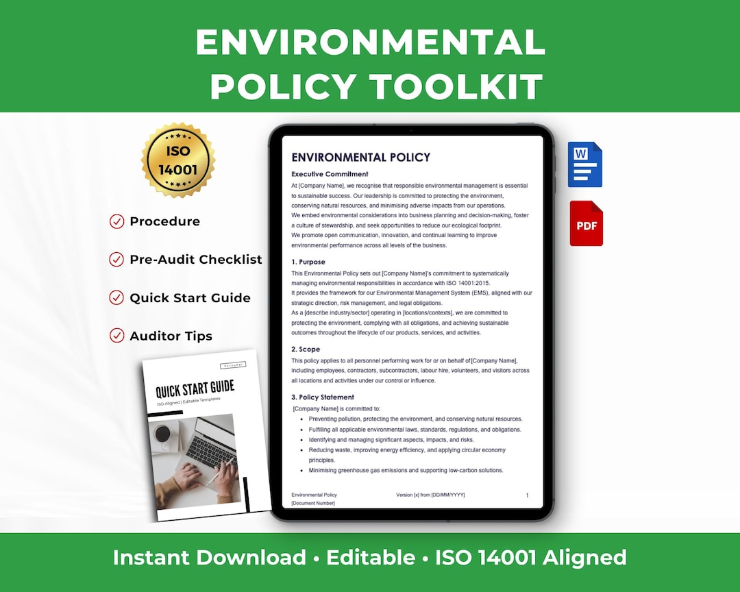 ISO 14001 Environmental Policy Kit – Template + Pre-audit Checklist ...