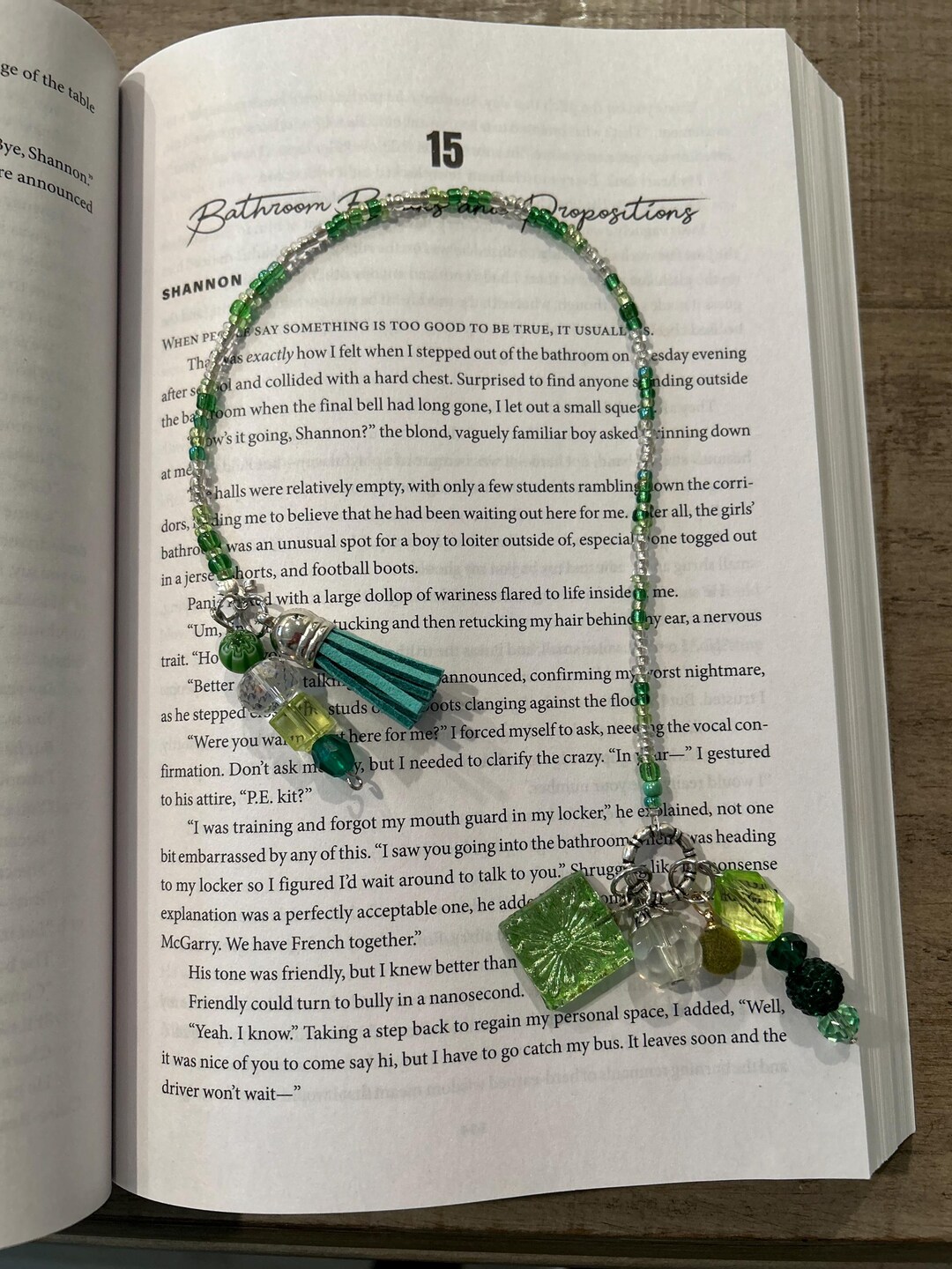 Handmade Beaded Bookmark | Green Glass Charms - Etsy