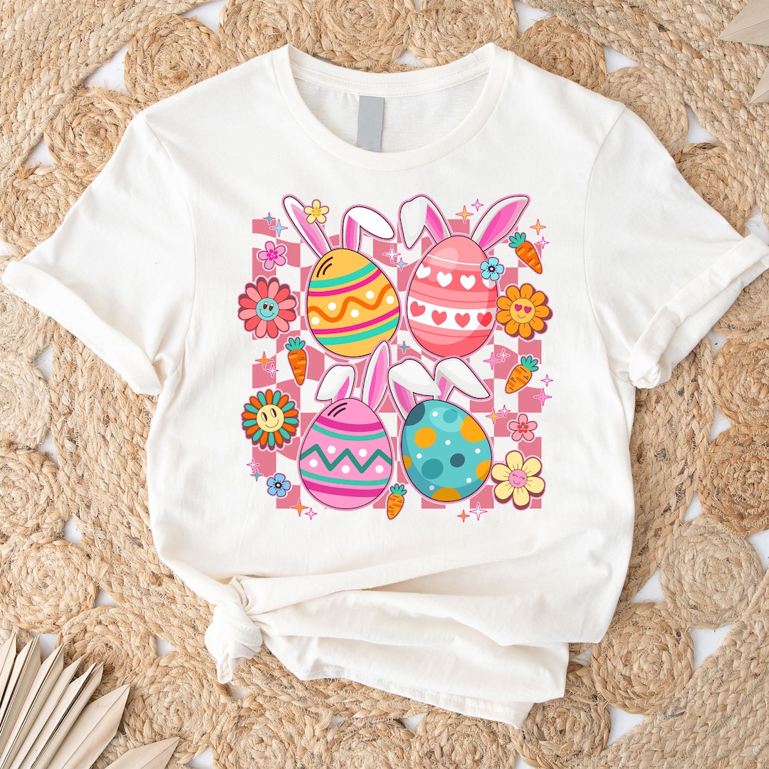Retro Easter Bunny Ears Colorful Eggs Shirt, Bunny Gift for Kids, Women ...
