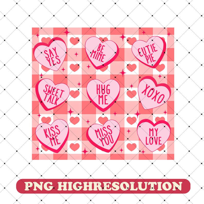 Valentines Conversation Hearts PNG, Retro Valentine Design, Happy ...