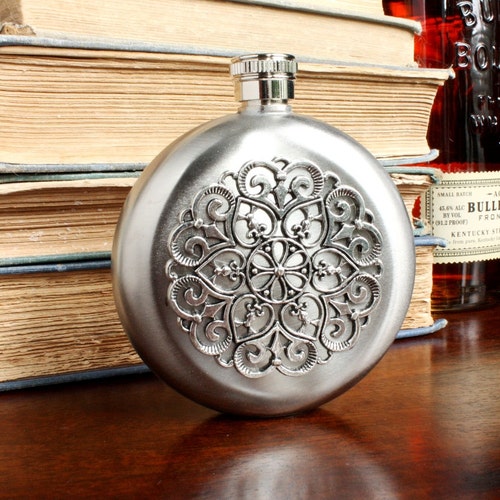 Round Flask Hip Flask Stainless Steel Flask With Antique - Etsy