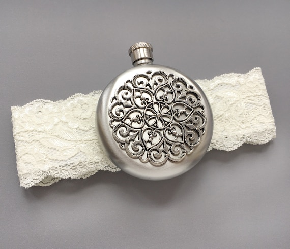 Round Flask Garter Garter Flask Ivory Lace Garter Round | Etsy