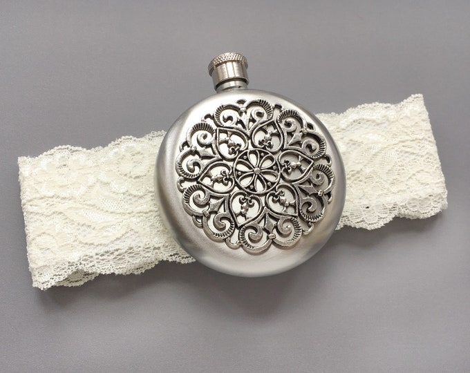 Round Flask Garter Garter Flask Ivory Lace Garter Round - Etsy