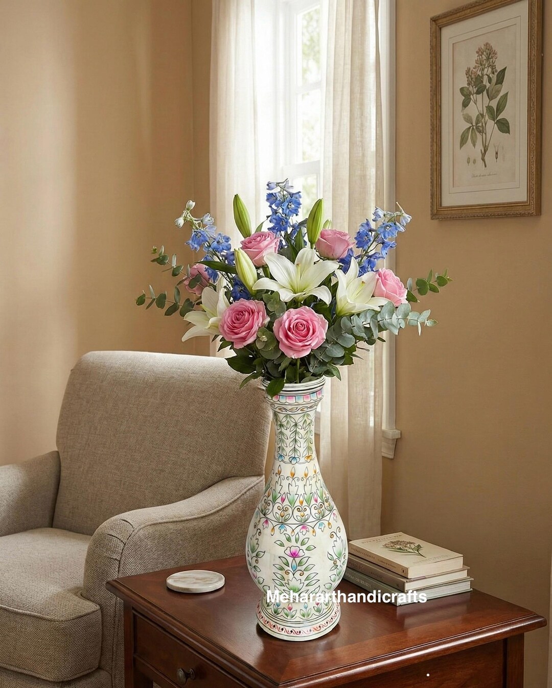 Colourful Bone Inlay Vintage Style Vase | Indian Floral Hand Painted ...