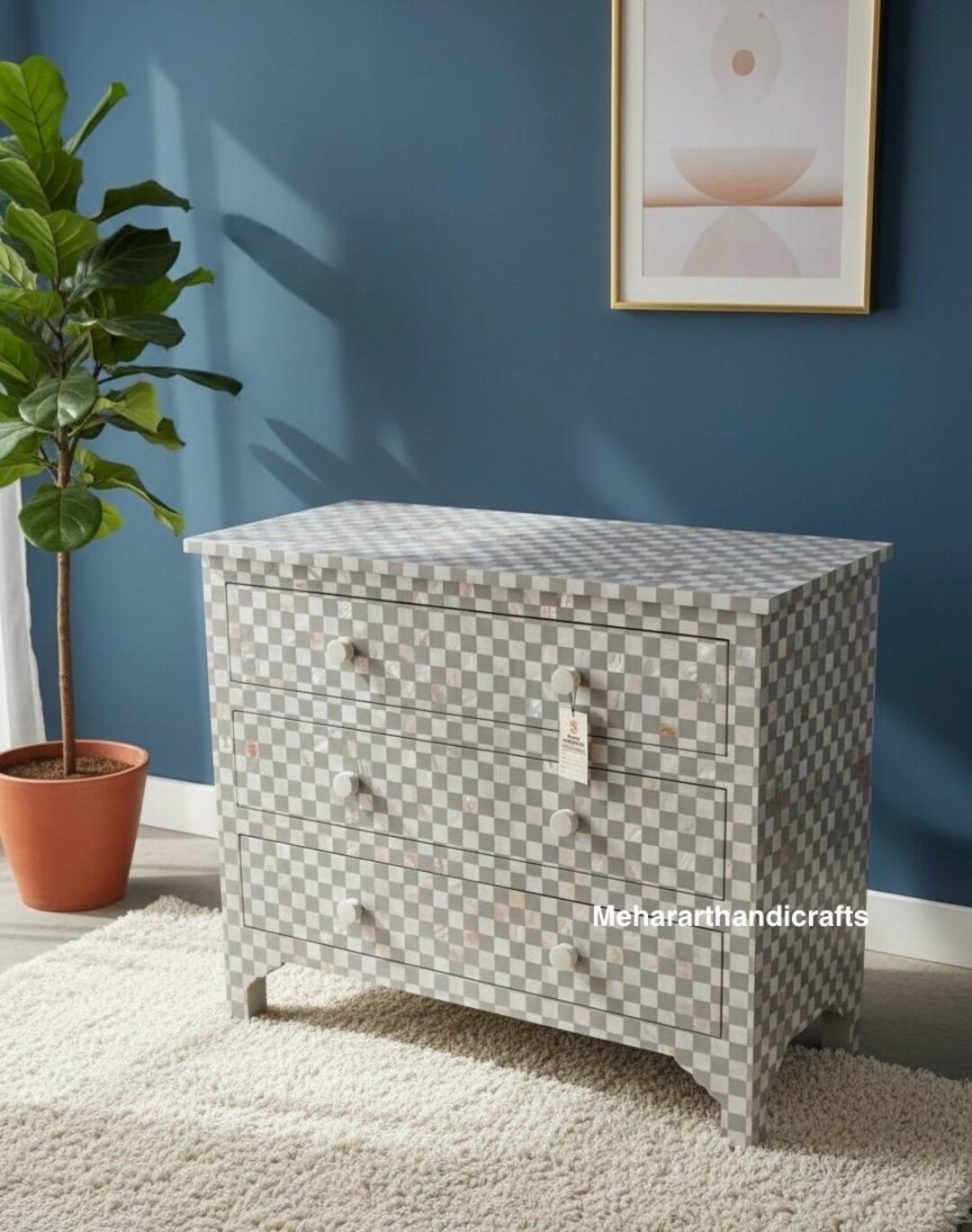 Mother of Pearl Inlay Checkered Chest of Drawers – Handmade Storage ...