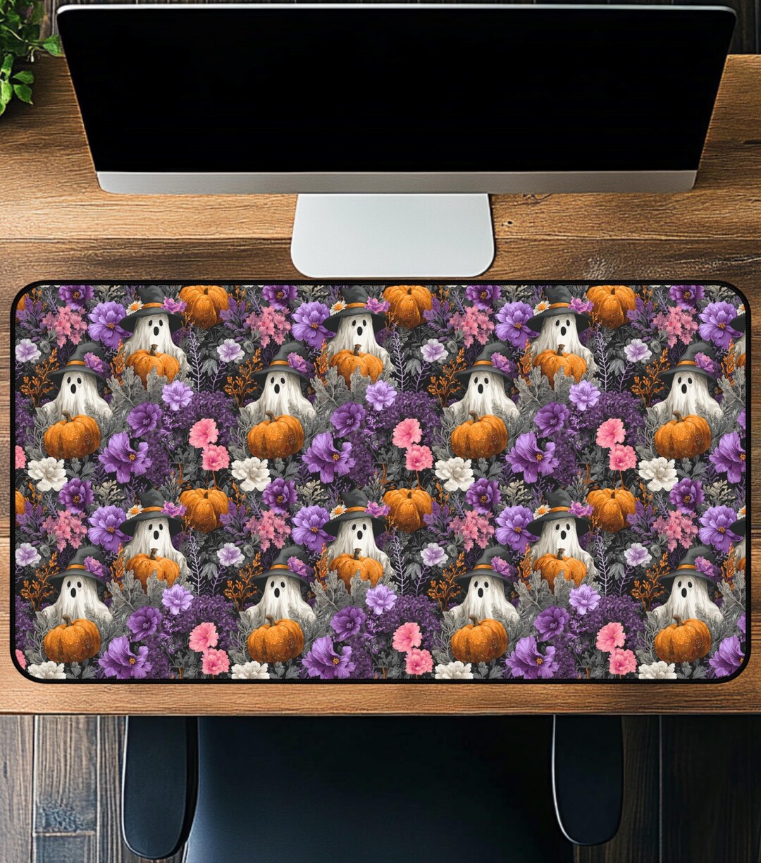 Ghost Desk Mat, Dark Cottagecore Mat, Cute Ghost Mouse Pad, Botanical ...