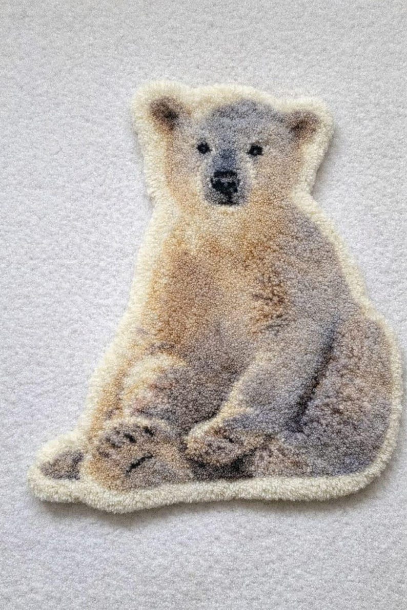 Polar Bear With Cub Tufted Cut Pile Rug – Handmade Wildlife Shape ...