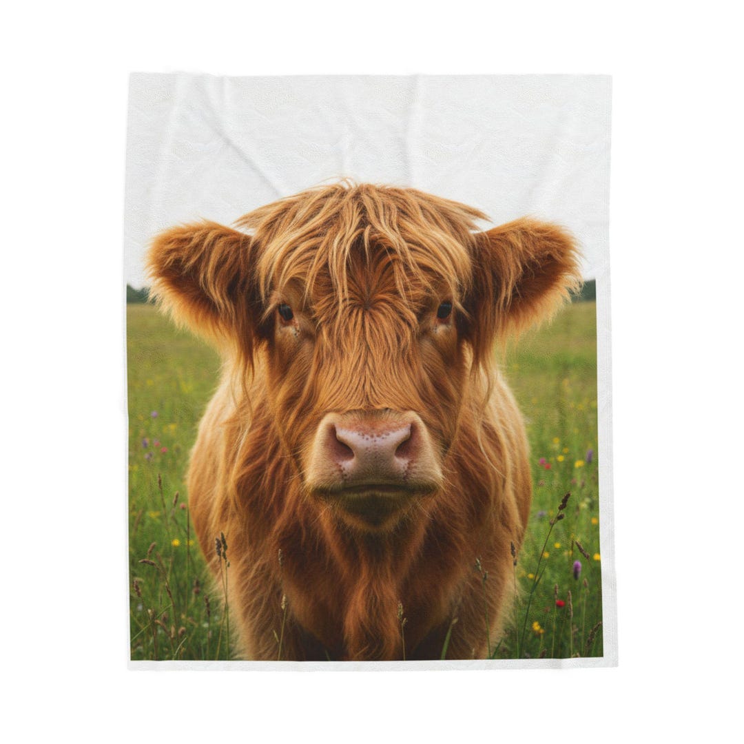 Highland Cow Pasture Blanket | Velveteen Plush Throw - Etsy