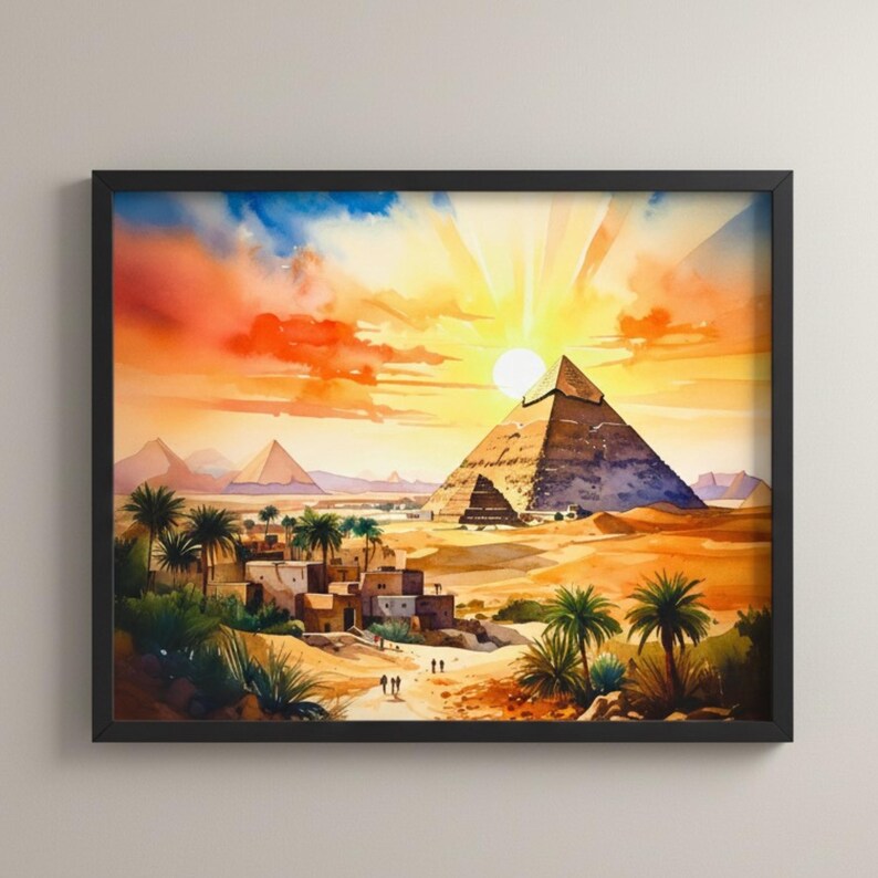 Cairo Pyramids Watercolor Print, Egyptian Desert Sunrise Wall Art - Etsy
