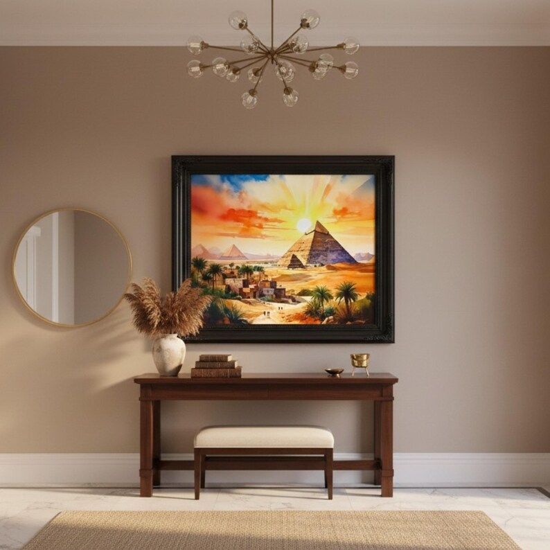 Cairo Pyramids Watercolor Print, Egyptian Desert Sunrise Wall Art - Etsy