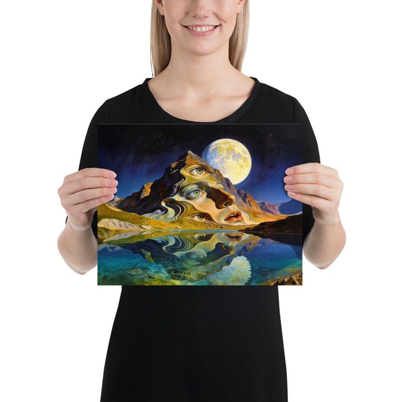 Mountain Face – Mythic Surreal Moon Goddess Art, Earth Spirit Wall ...