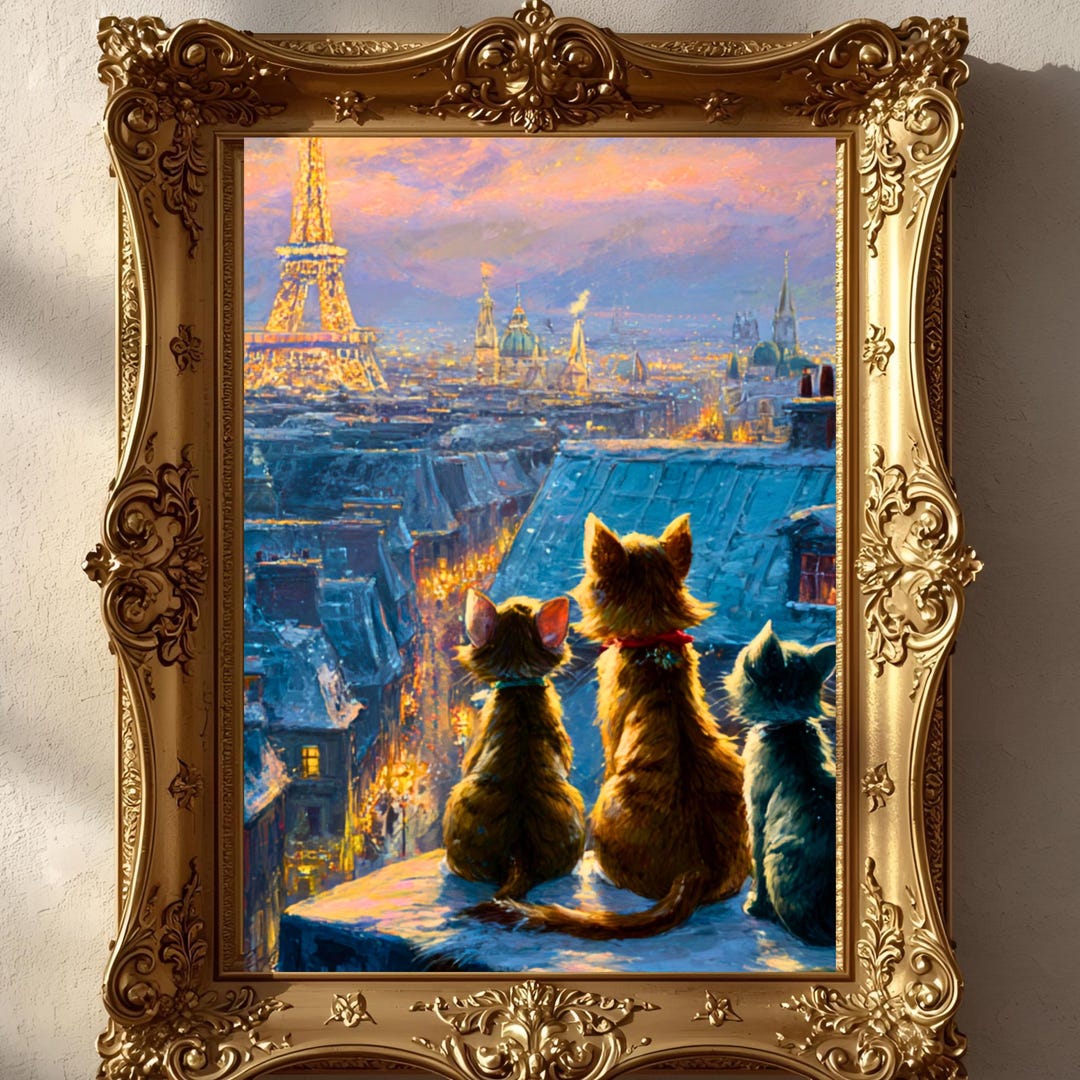 Paris Cats in Winter – Cozy Paris Rooftop Art Print | Romantic Cat ...