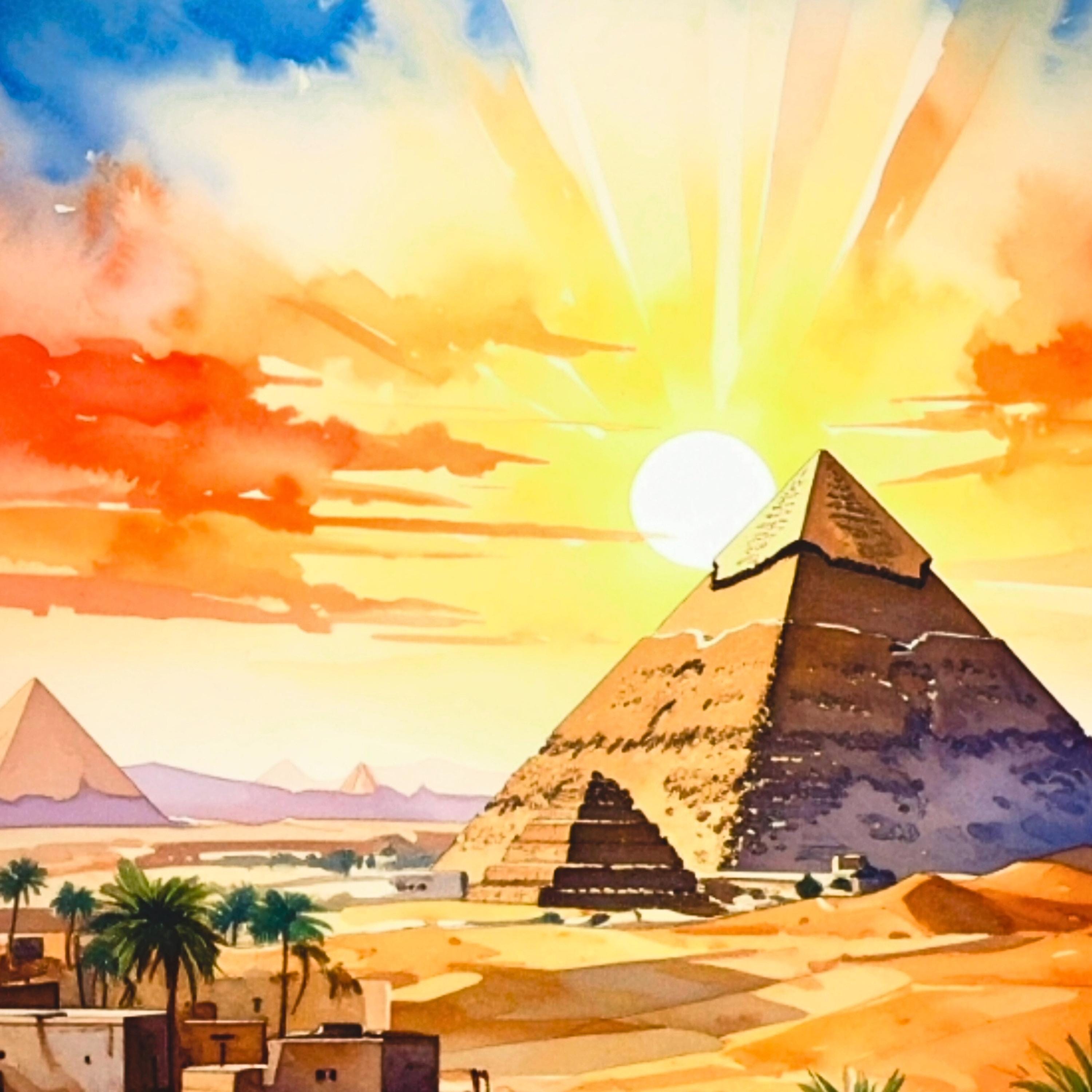 Cairo Pyramids Watercolor Print, Egyptian Desert Sunrise Wall Art - Etsy