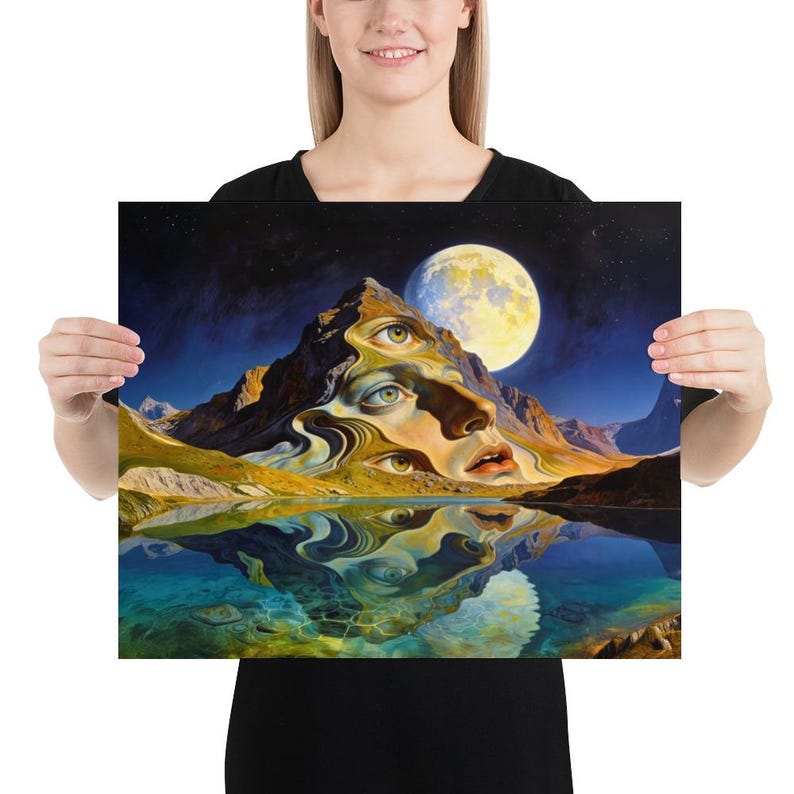 Mountain Face – Mythic Surreal Moon Goddess Art, Earth Spirit Wall ...