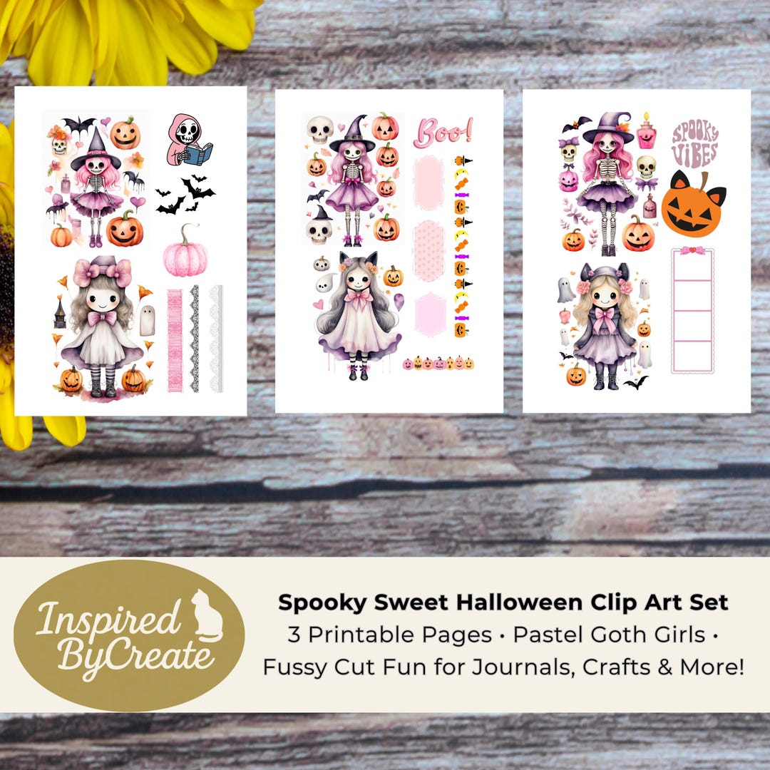 Pastel Goth Halloween Clip Art: Spooky Sweet Sticker Sheets (PDF + SVG ...