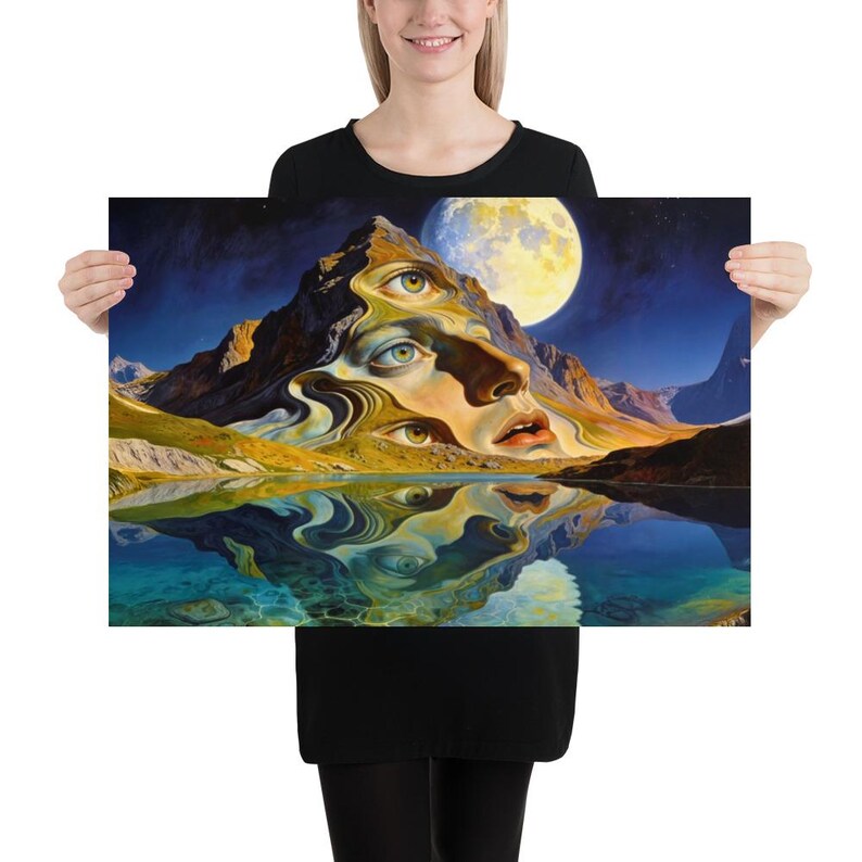 Mountain Face – Mythic Surreal Moon Goddess Art, Earth Spirit Wall ...