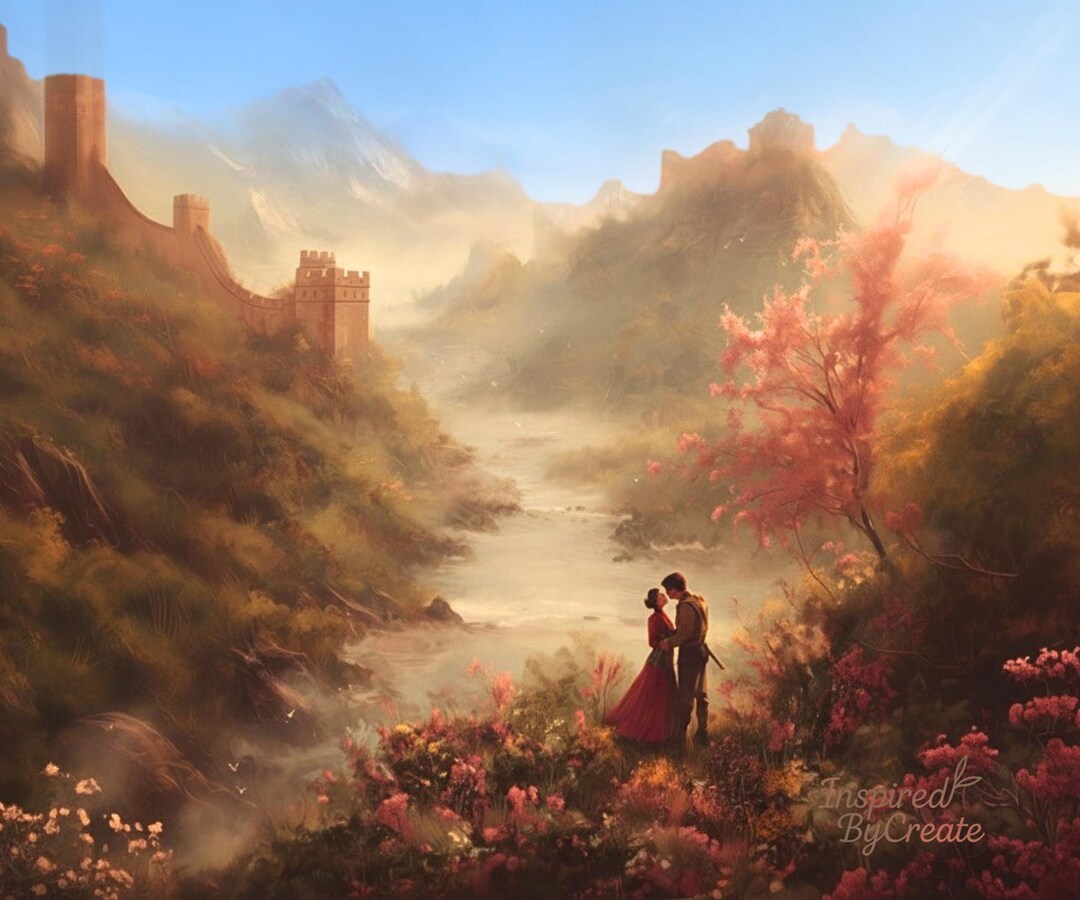 Sunrise Kiss by the Great Wall Romantic Landscape Art | Dreamy Blossom ...