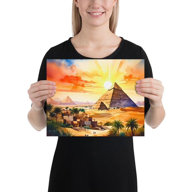 Cairo Pyramids Watercolor Print, Egyptian Desert Sunrise Wall Art - Etsy